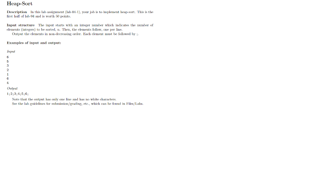 Solved Heap-Sort Description In this lab assignment (lab | Chegg.com
