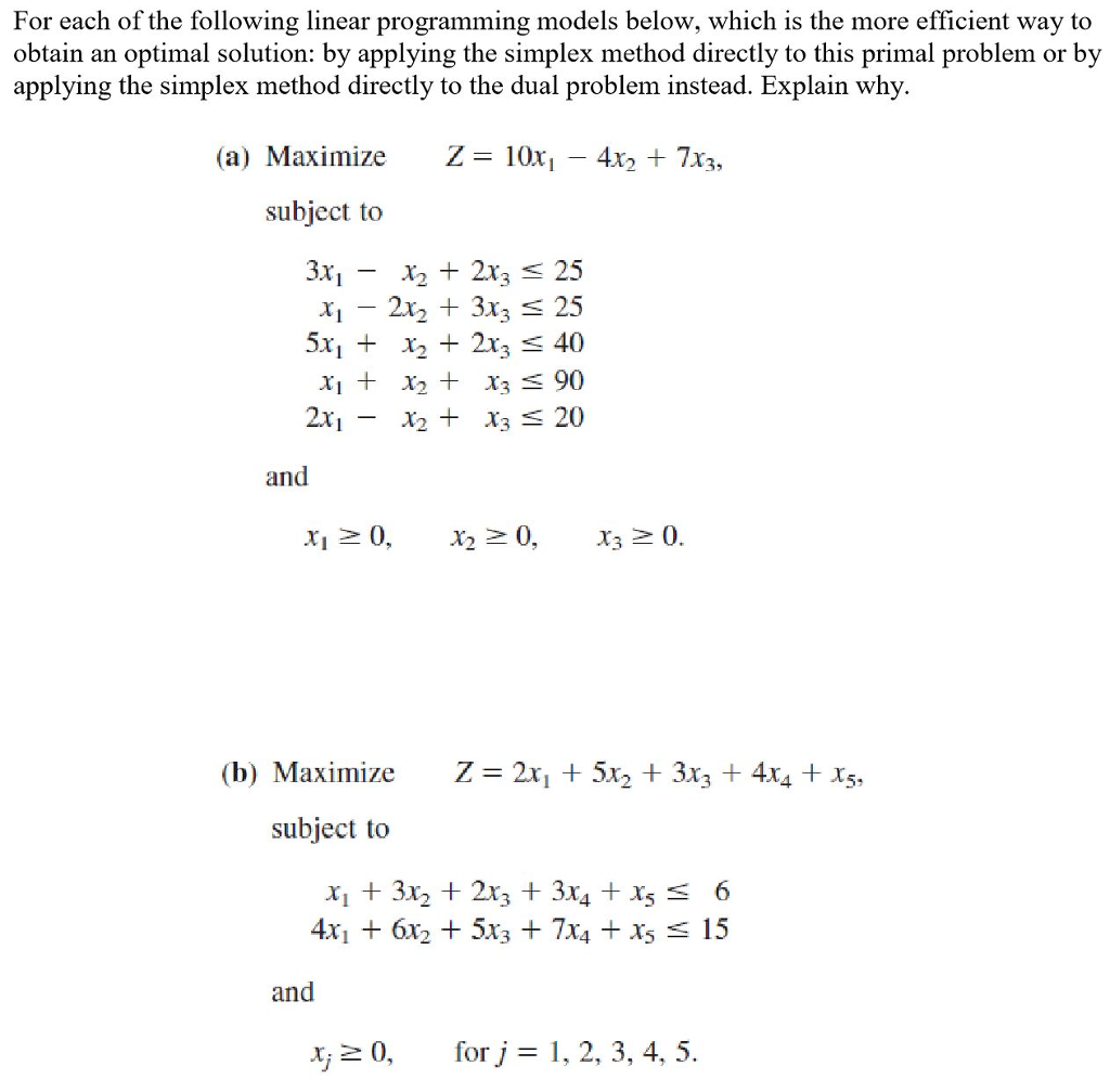 Solved For each of the following linear programming models | Chegg.com