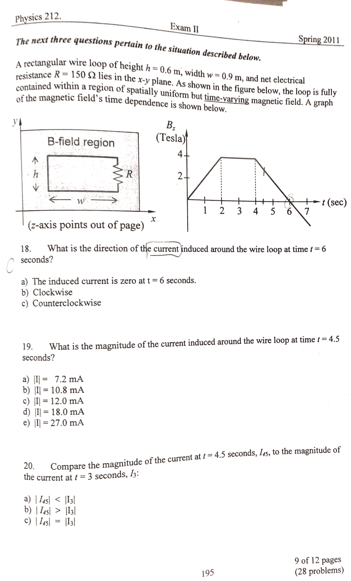 Solved A rectangular wire loop of height h = 0.6 m, width w | Chegg.com