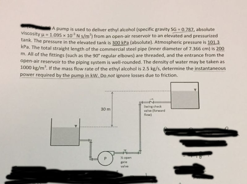 Solved A pump is used to deliver ethyl alcohol (specific | Chegg.com