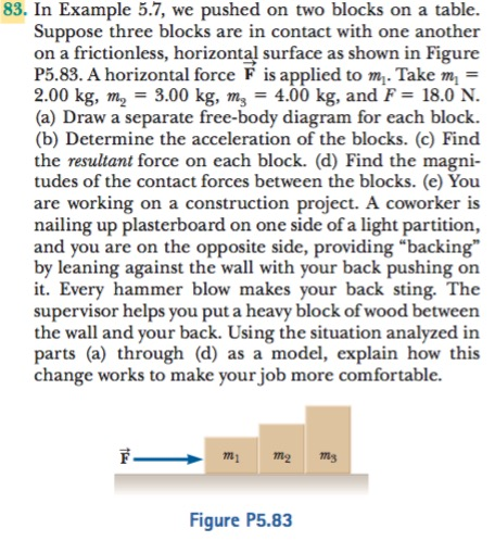 Solved In Example 5.7, we pushed on two blocks on a table. | Chegg.com