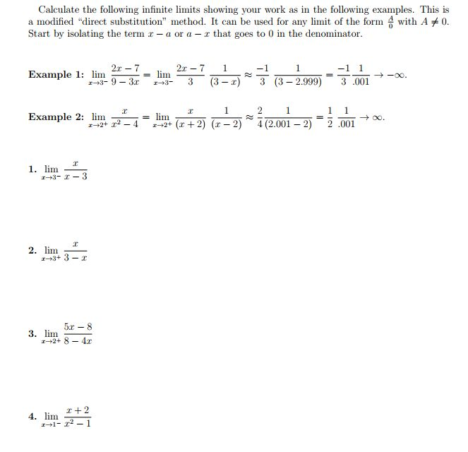 Solved Calculate the following infinite limits showing your | Chegg.com
