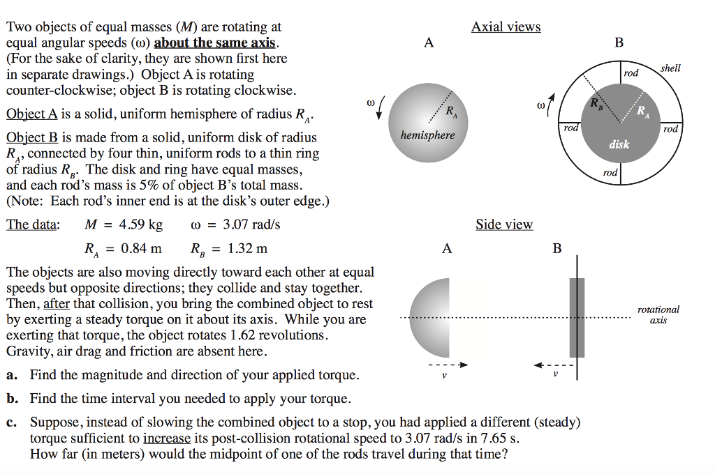 Two objects of equal masses (M) are rotating at equal | Chegg.com