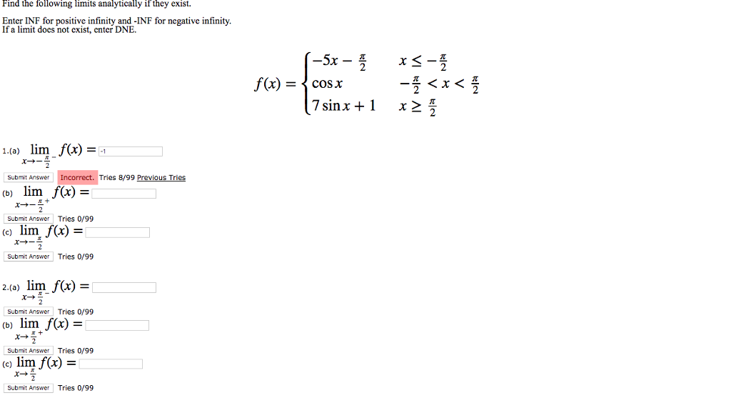 Solved Find the following limits analytically if they exist. | Chegg.com