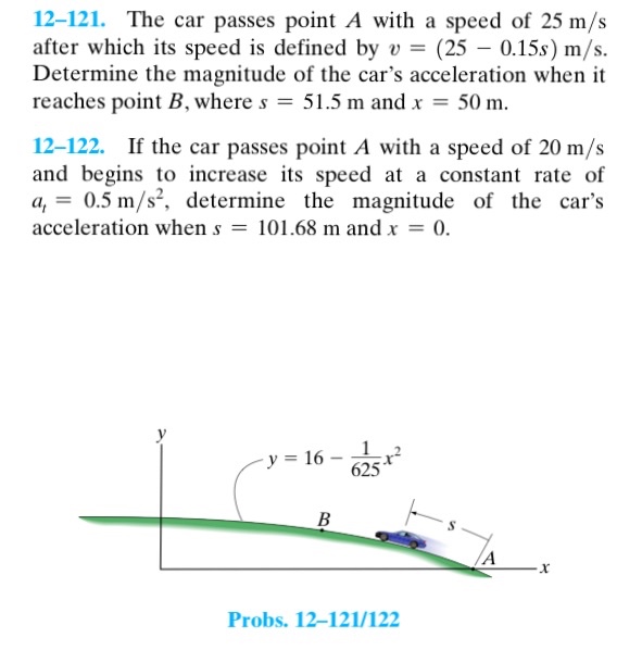Solved The car passes point A with a speed of 25 m/s after | Chegg.com