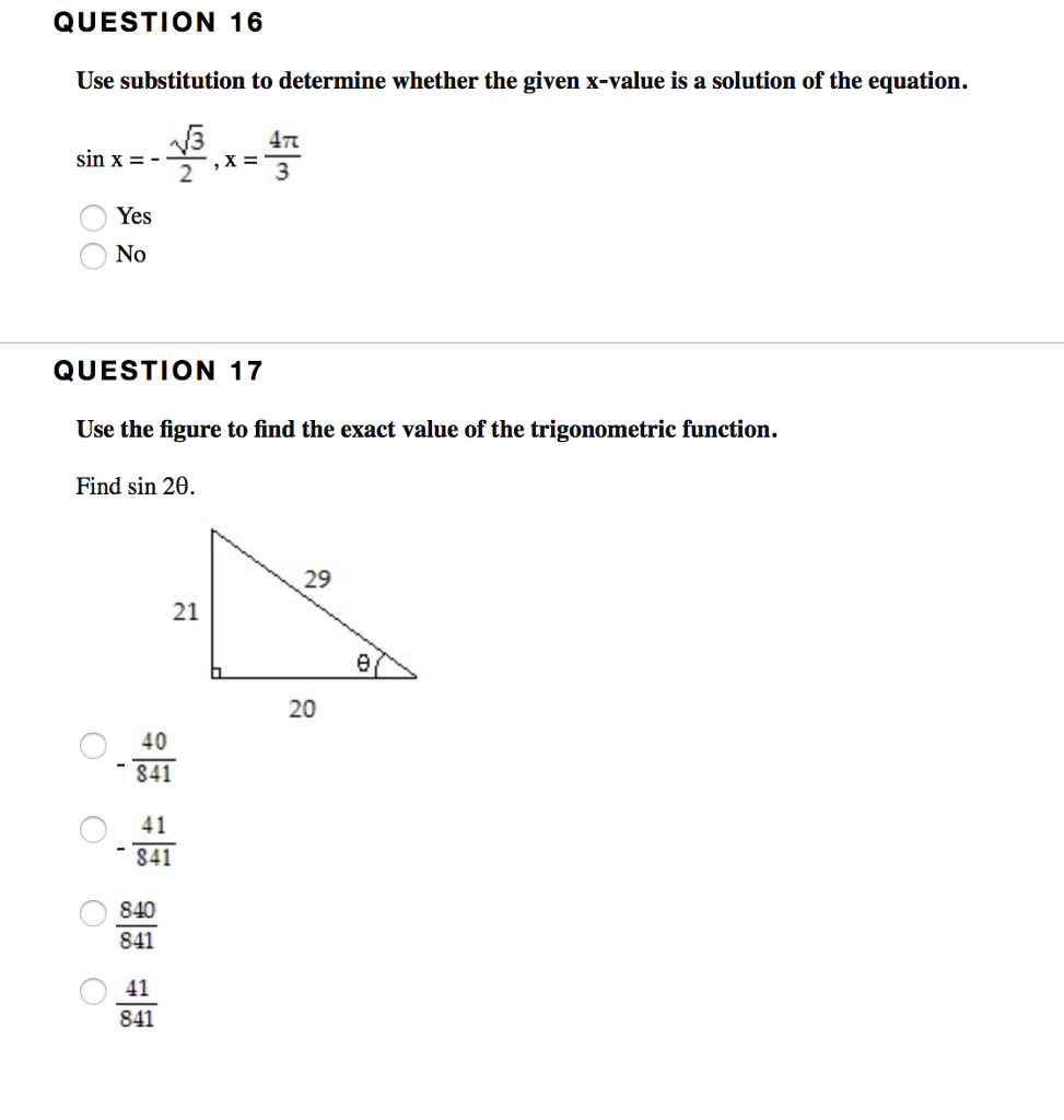 Solved QUESTION 16 Use substitution to determine whether the | Chegg.com