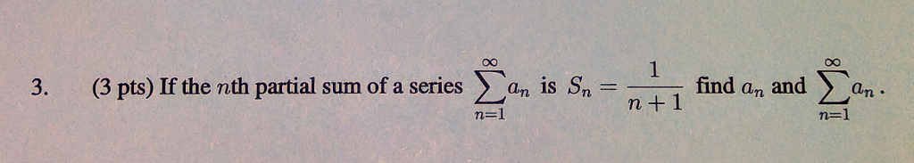 Solved 3. (3 pts) If the nth partial sum of a series an is | Chegg.com