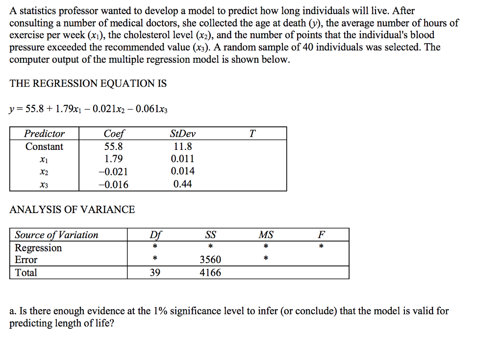 Solved A statistics professor wanted to develop a model to | Chegg.com