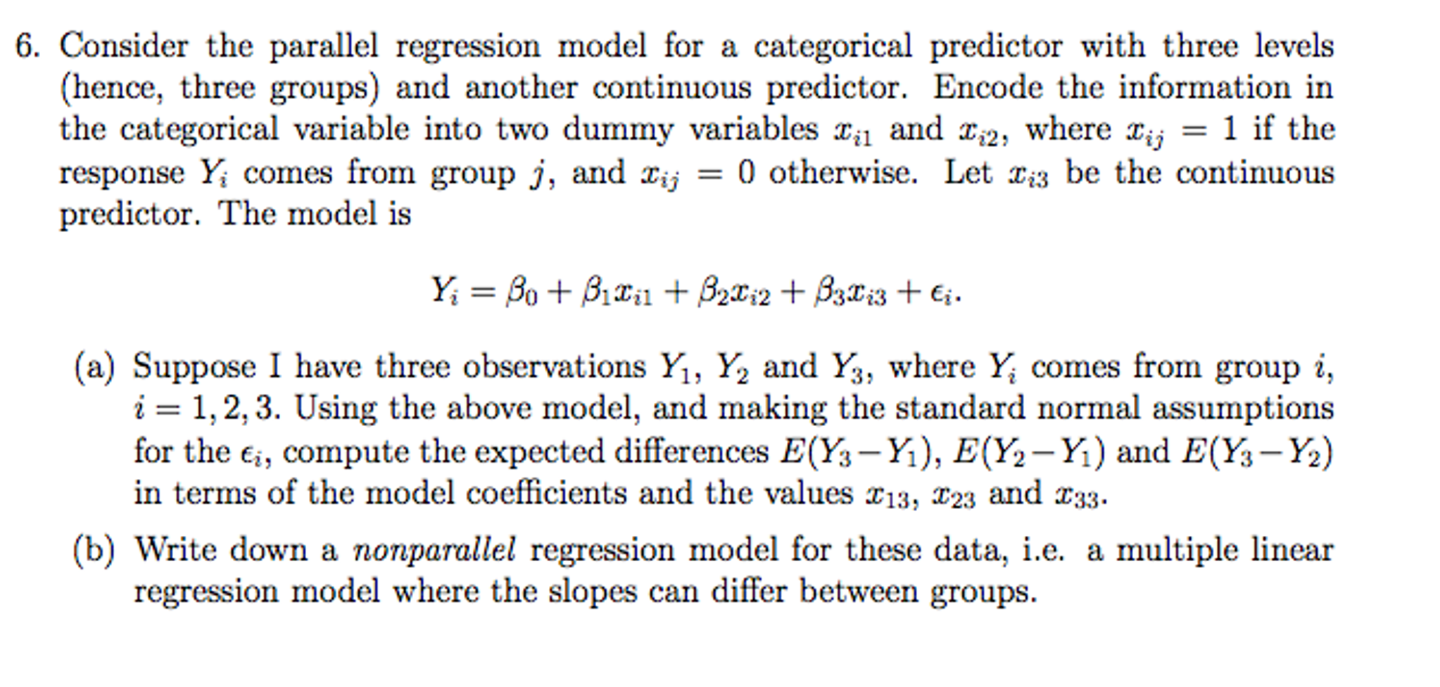 Solved Consider the parallel regression model for a | Chegg.com