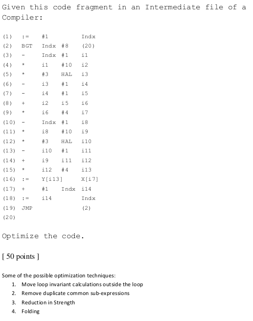 Given this code fragment in an Intermediate file of a | Chegg.com