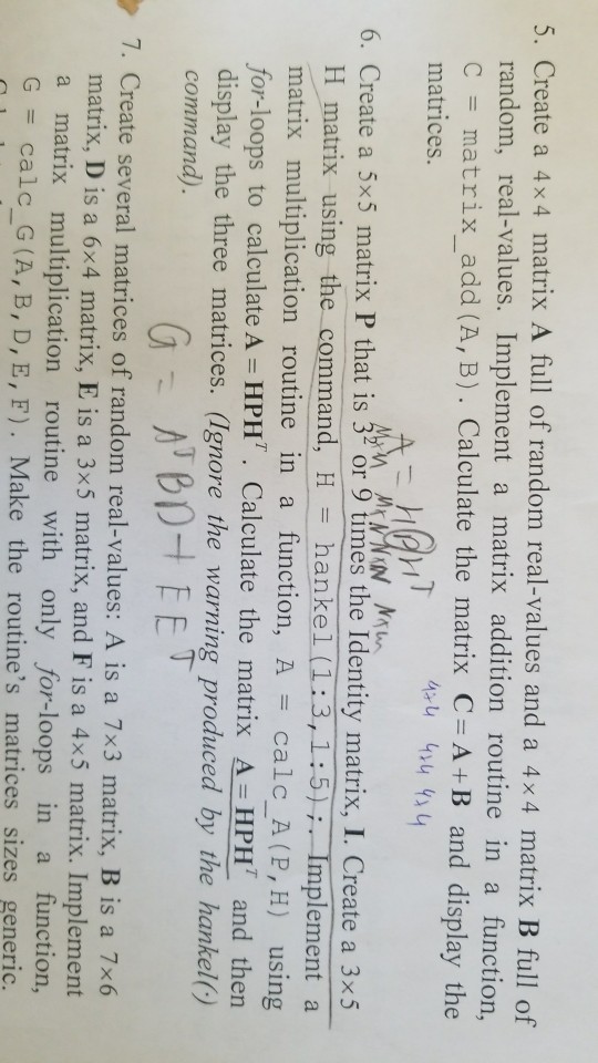 Solved 5. Create a 4x4 matrix A full of random real-values | Chegg.com