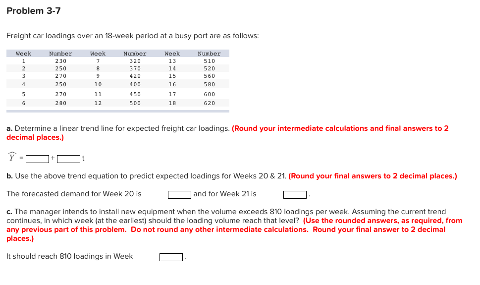 Solved Problem 3-7 Freight car loadings over an 18-week | Chegg.com