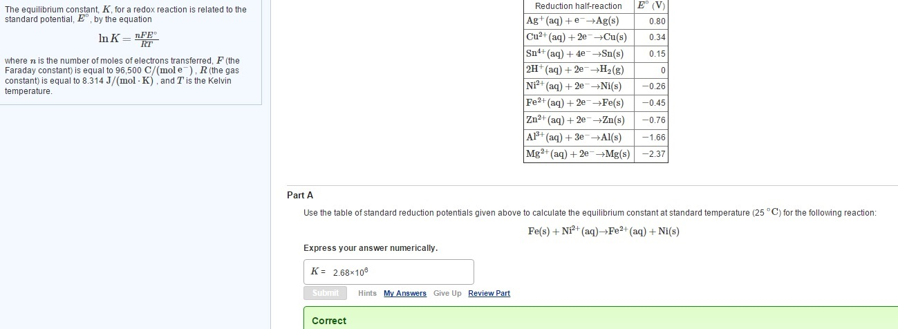 Solved Part B Calculate The Standard Cell Potential E For