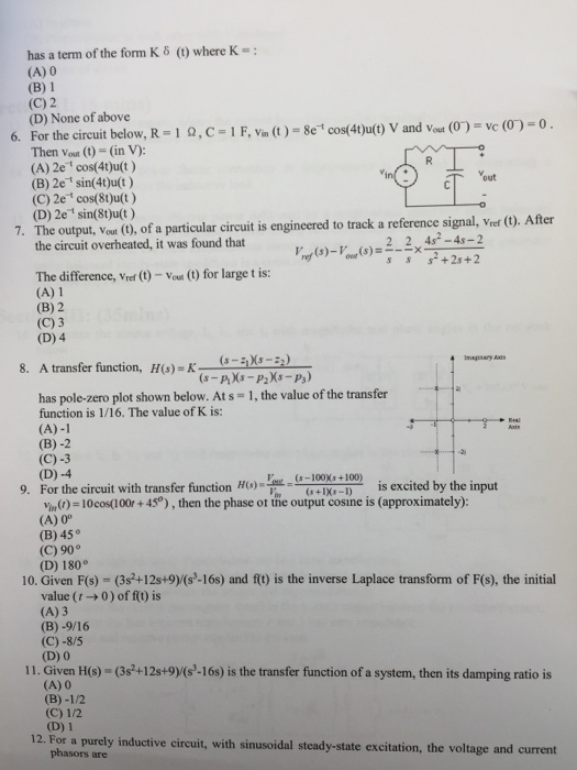 Solved has a term of the form K^delta (t) where K = For the | Chegg.com