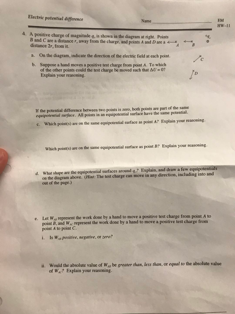 Solved Electric potential difference EM HW-11 Name 4. A | Chegg.com