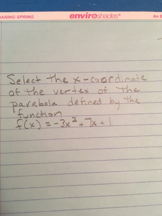 Solved Select the x- dilate of the vertex of the parabola | Chegg.com