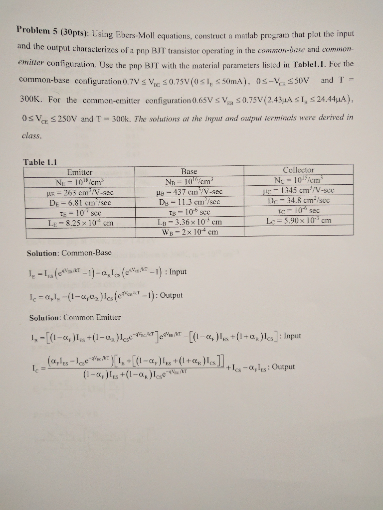 Using Ebers-Moll equations, construct a MATLAB | Chegg.com Using Ebers-Moll equations, construct a MATLAB | Chegg.com