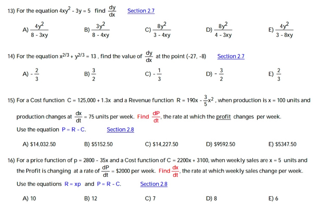 Solved For the equation 4xy^2 - 3y = 5 find dy/dx A) 4y^2/8 | Chegg.com