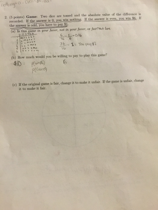 Solved dhng o hng.cikn sead 2. (5 points) Game: Two dice are | Chegg.com