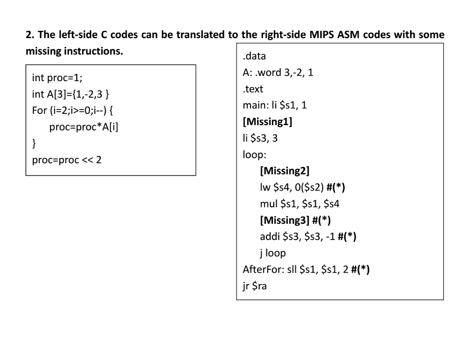 Solved 2. The left-side C codes can be translated to the | Chegg.com