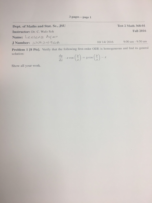 Solved Verify That The Following First Order Ode Is 6083