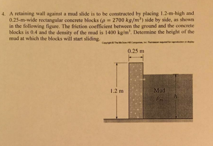 A retaining wall against a mud slide is to be | Chegg.com