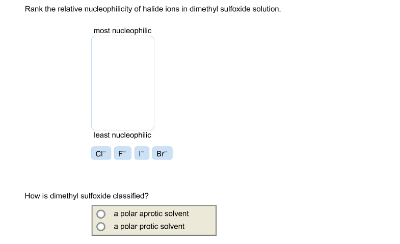 Solved Rank the relative nucleophilicity of halide ions in | Chegg.com