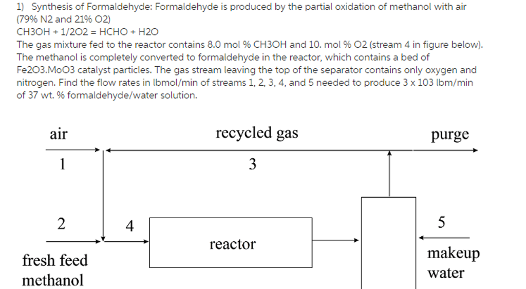 Synthesis of Formaldehyde: Formaldehyde is produced | Chegg.com