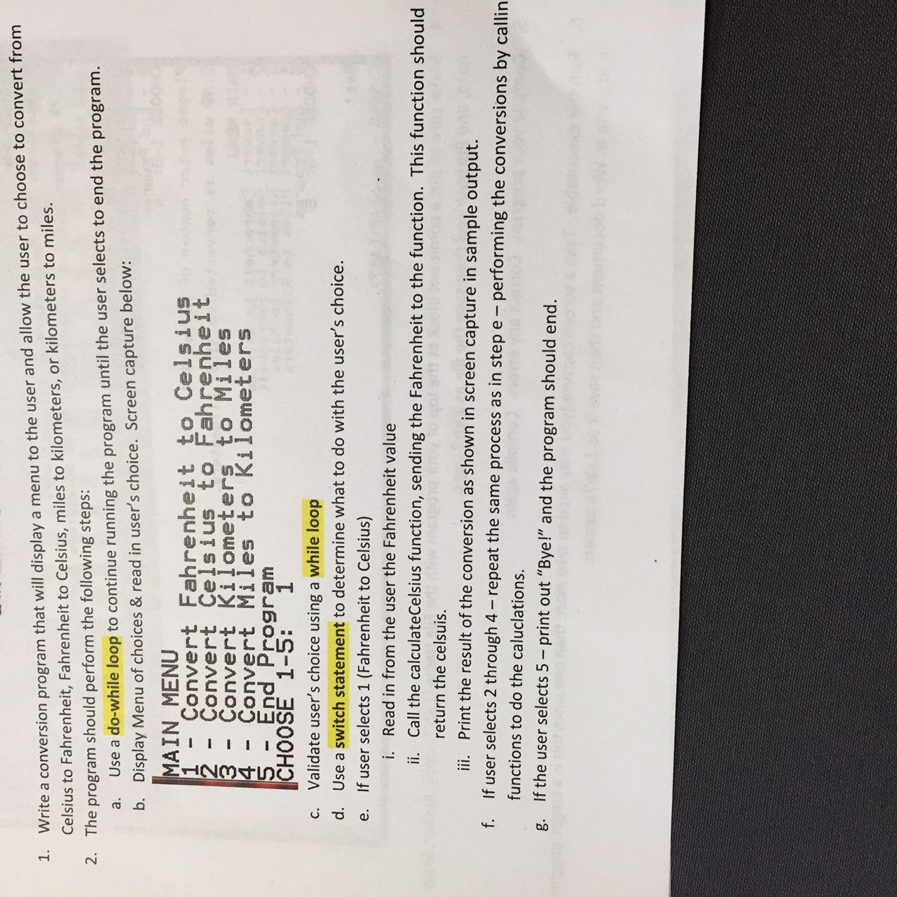 Solved Write a conversion program that will display a menu | Chegg.com