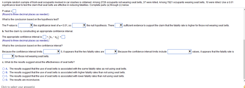 Solved A simple random sample of front-seat occupants | Chegg.com