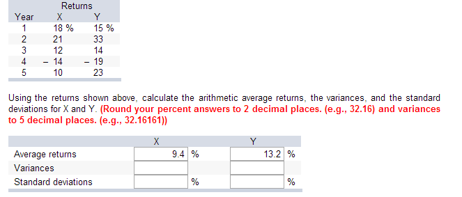 Solved Using the returns shown above, calculate the | Chegg.com Solved Using the returns shown above, calculate the | Chegg.com
