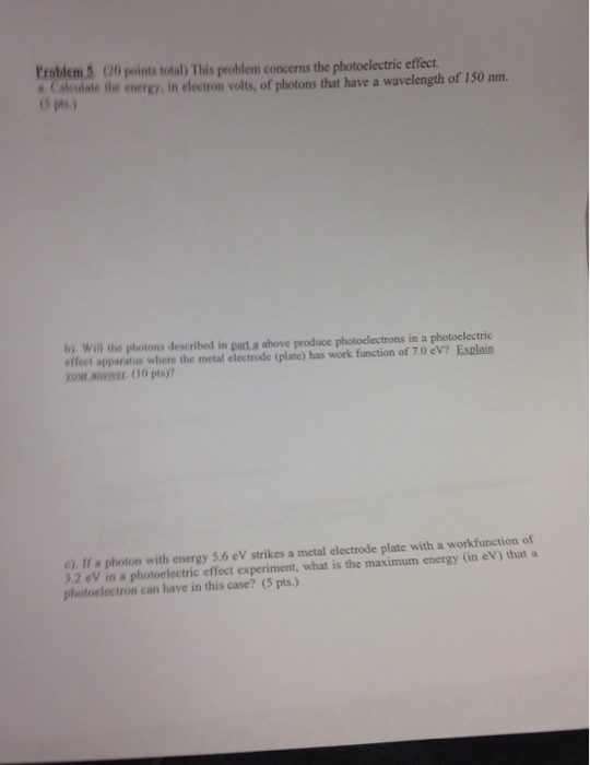 Solved This problem concerns the photoelectric effect. | Chegg.com