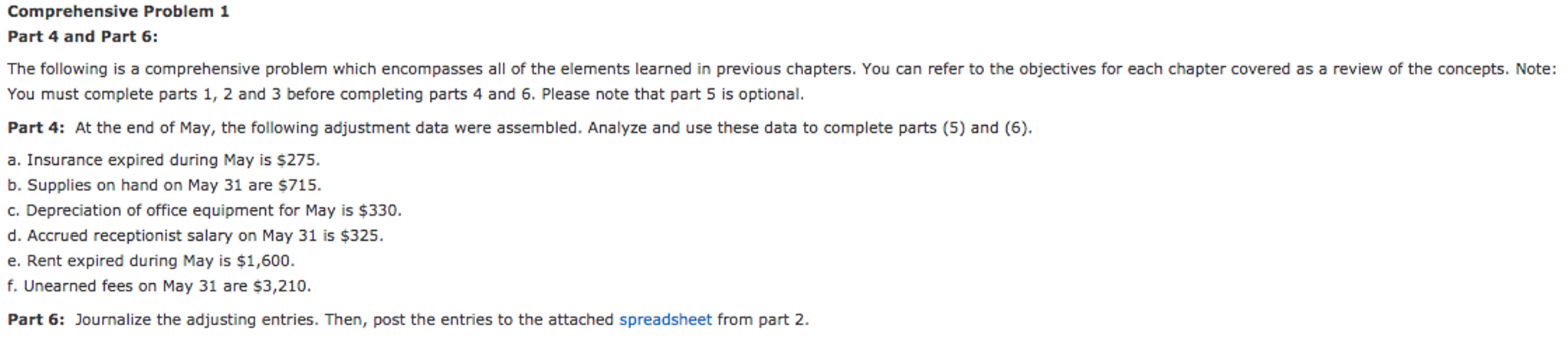 Solved Part 1 Comprehensive Problem 1: The following is a | Chegg.com
