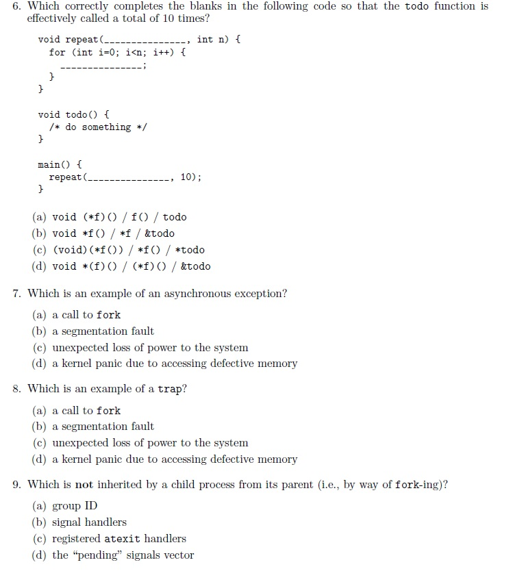 Solved 1. Which exemplifies C's weak type checking? (a) the | Chegg.com