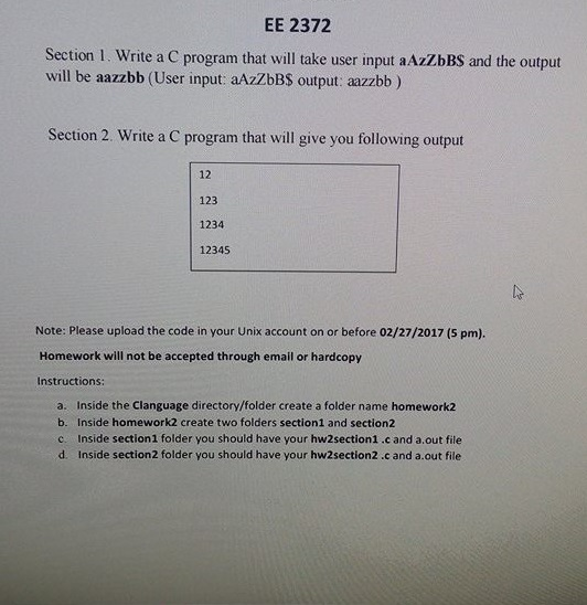 Solved Write a C program that will tale user input a AzZbBS | Chegg.com