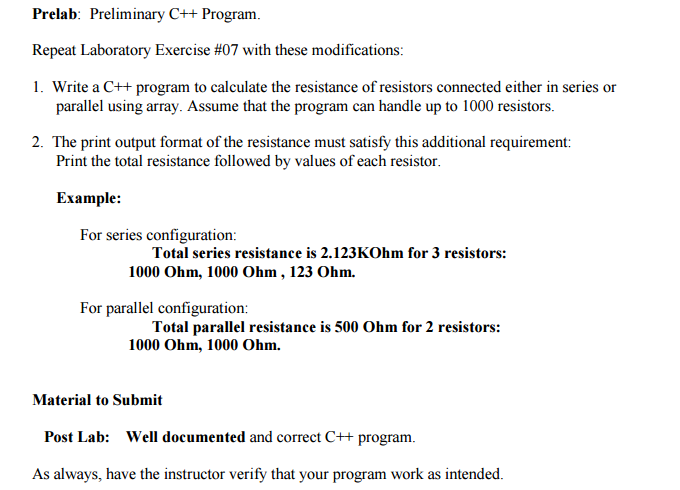 Prefabs: Preliminary C++ Program. Repeat Laboratory | Chegg.com