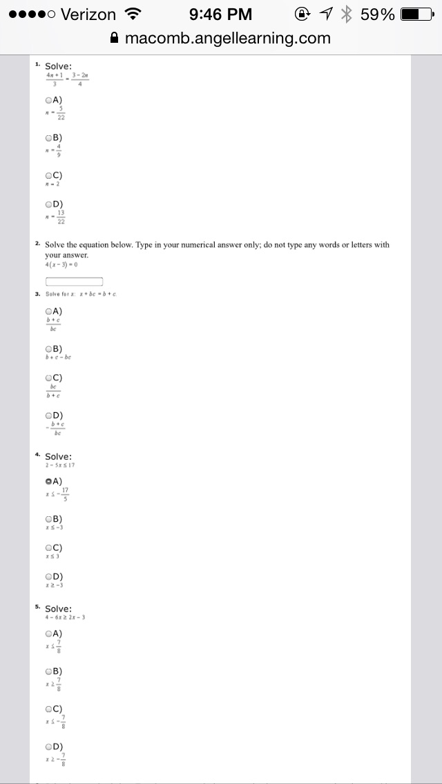 Solved Solve 4n + 1/3 - 3 - 2n/4 n=5/22 n = 4/9 n = 2 n | Chegg.com