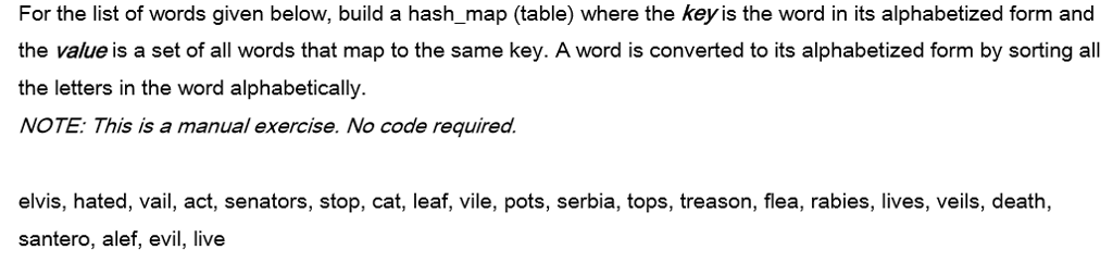 Solved For the list of words given below, build a hash_map | Chegg.com