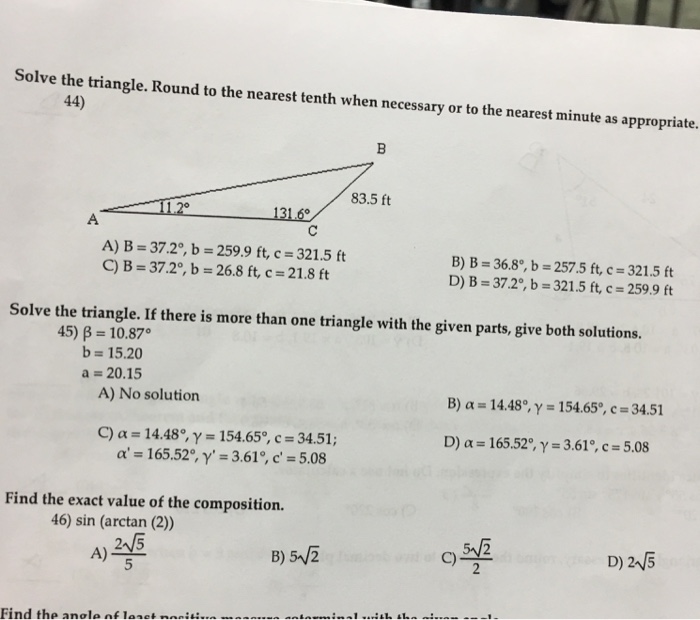 Solved Solve the triangle. Round to the nearest tenth when | Chegg.com