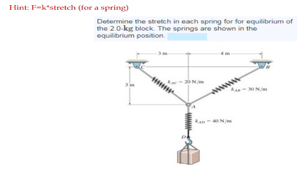 Solved Hint: F=kstretch (for a spring) Determine the stretch | Chegg.com