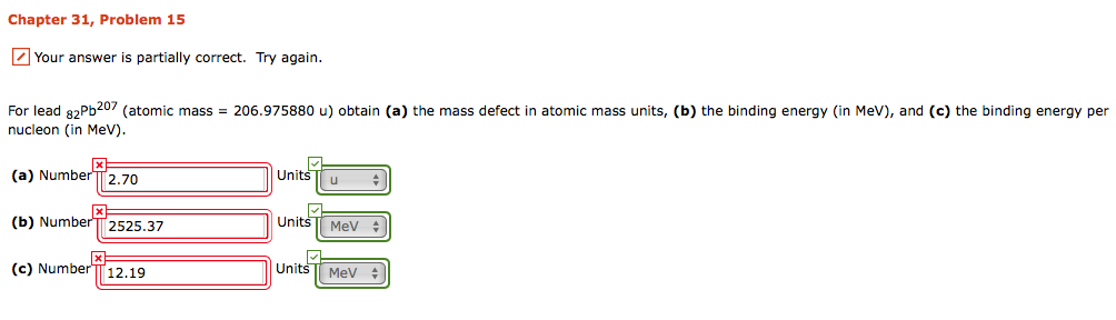 Solved For lead 82Pb207 (atomic mass = 206.975880 u) obtain | Chegg.com