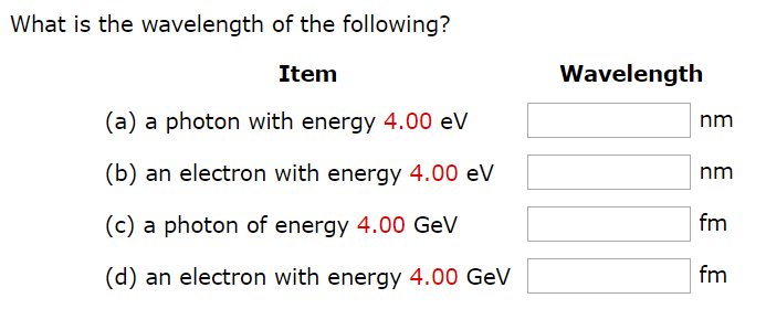 Solved What is the wavelength of the following? Item | Chegg.com