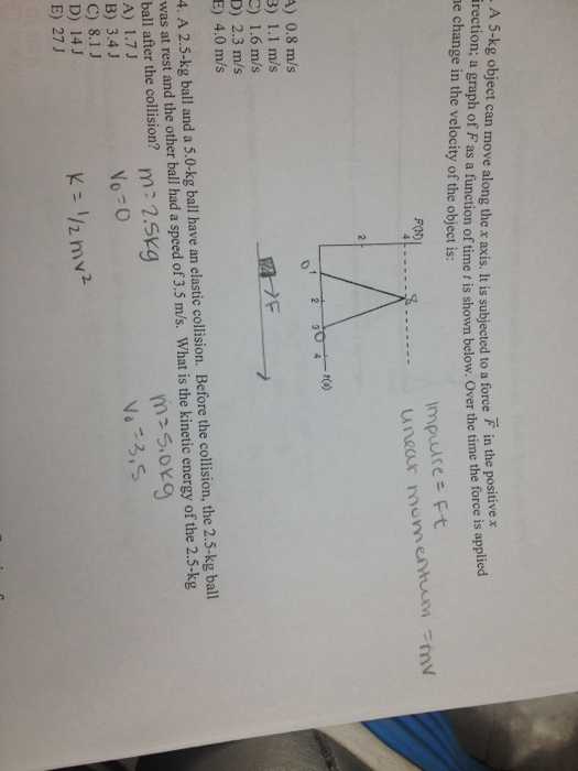 Solved A 5-kg object can move along the x-axis. It is | Chegg.com