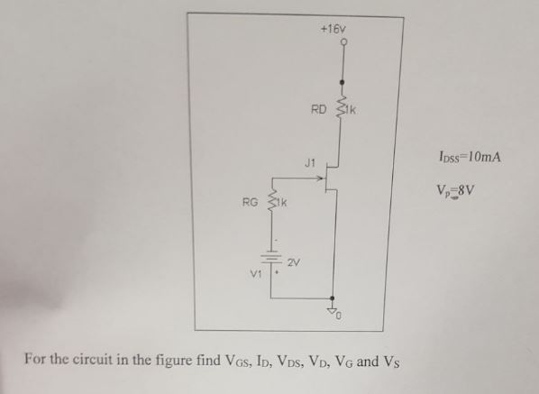 Solved For the circuit in the figure find V_GS, I_D, V_DS, | Chegg.com