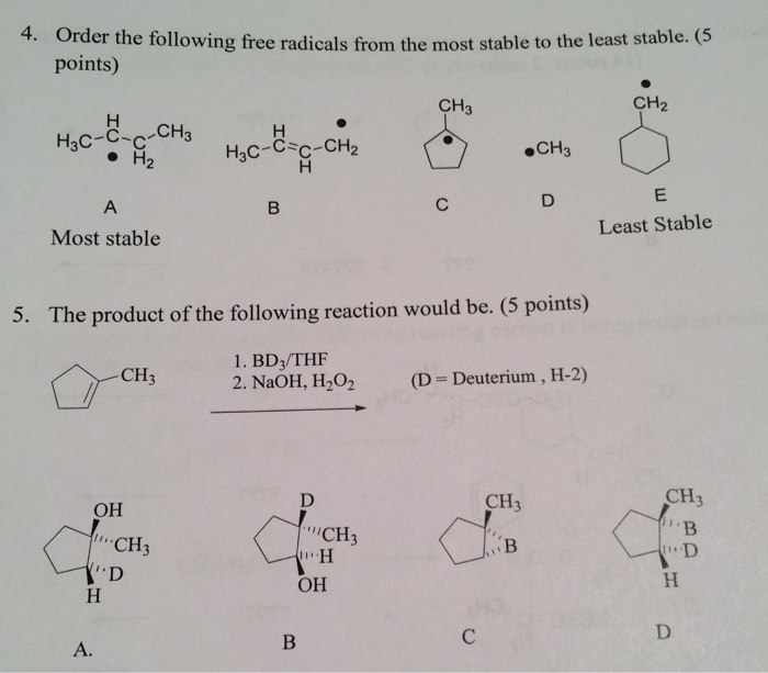 Solved Order the following free radicals from the most | Chegg.com