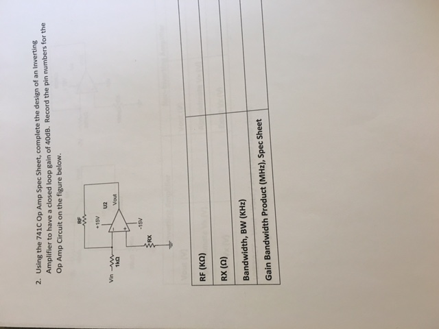 Solved Using the 741C Op Amp Spec Sheet, complete the design | Chegg.com