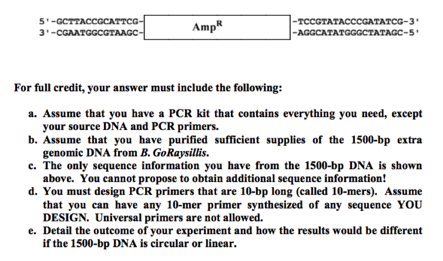 Solved How can design a PCR experiment to show that 1500-bp | Chegg.com