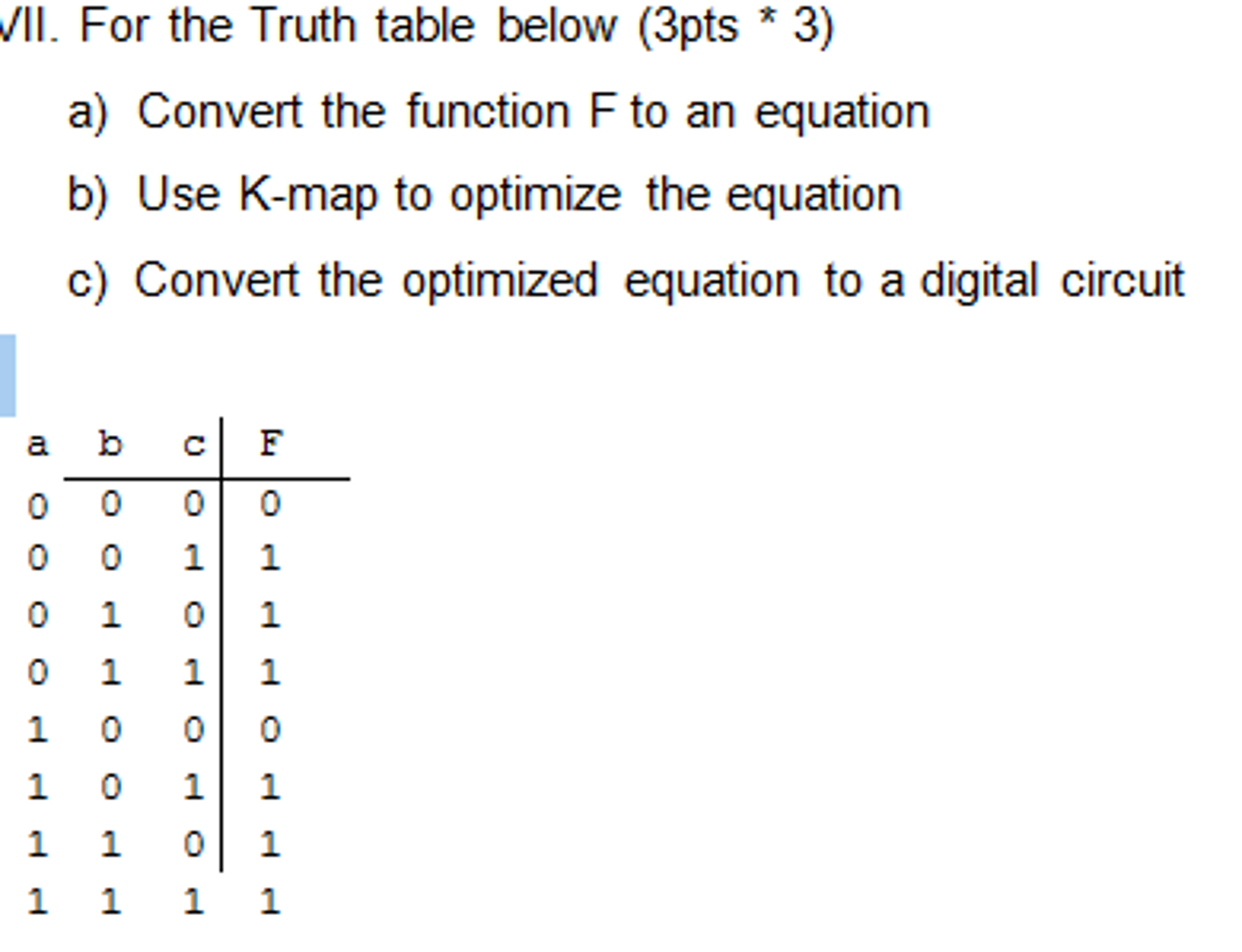 Solved For the Truth table below Convert the function F to | Chegg.com