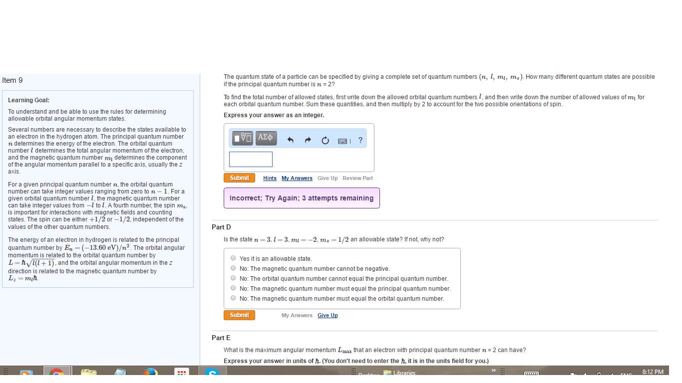 Solved Part B How many values of ml are possible for an | Chegg.com