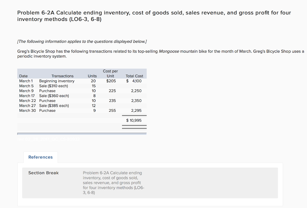 Solved Problem 6-2A Calculate ending inventory, cost of | Chegg.com